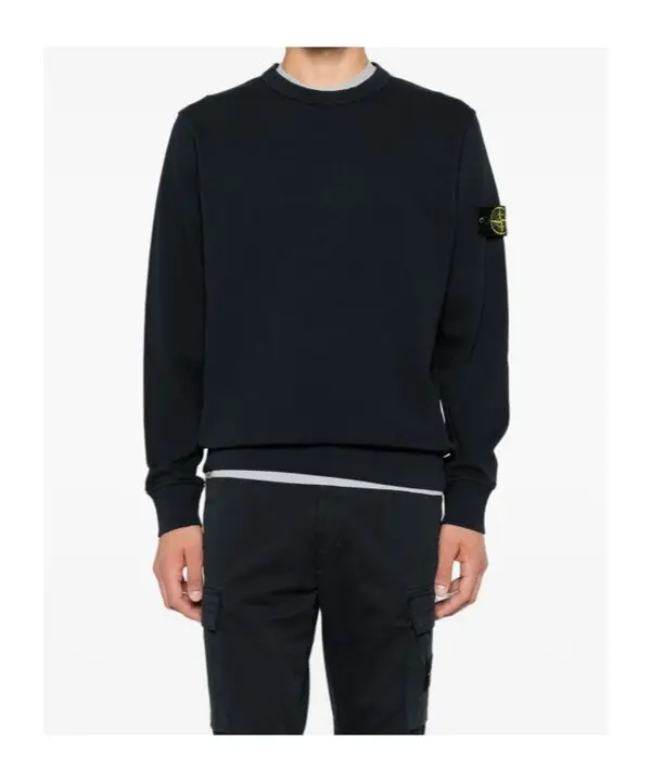 Stone Island Crewneck Sweatshirt With Logo Patch - Navy