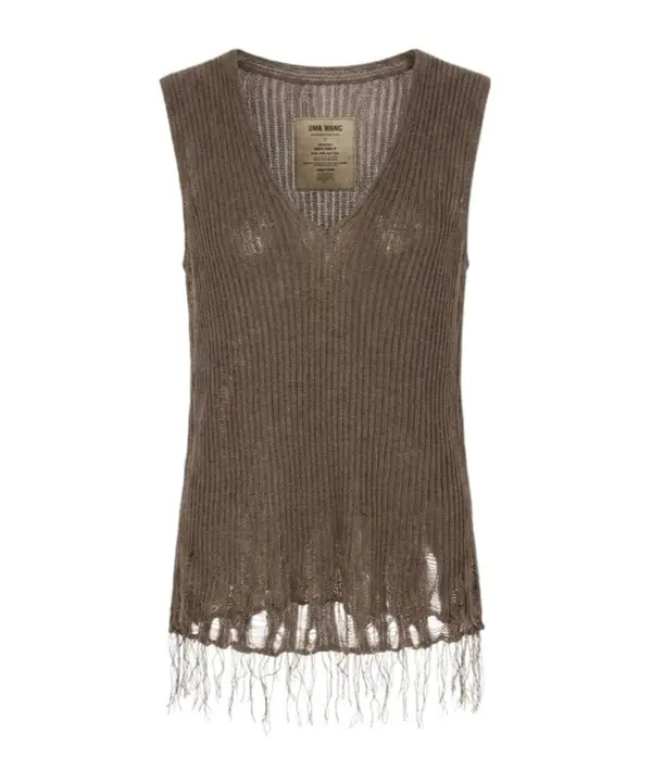 UMA WANG V-neck Sleeveless Knitted Vest - Dark Gray