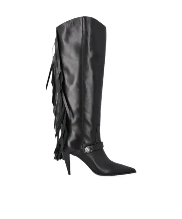 Pinko Fringe-detail Leather Boots - Black