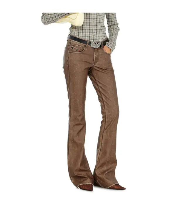 DIESEL® Bootcut Pants In Treated Coated Fabric - Brown