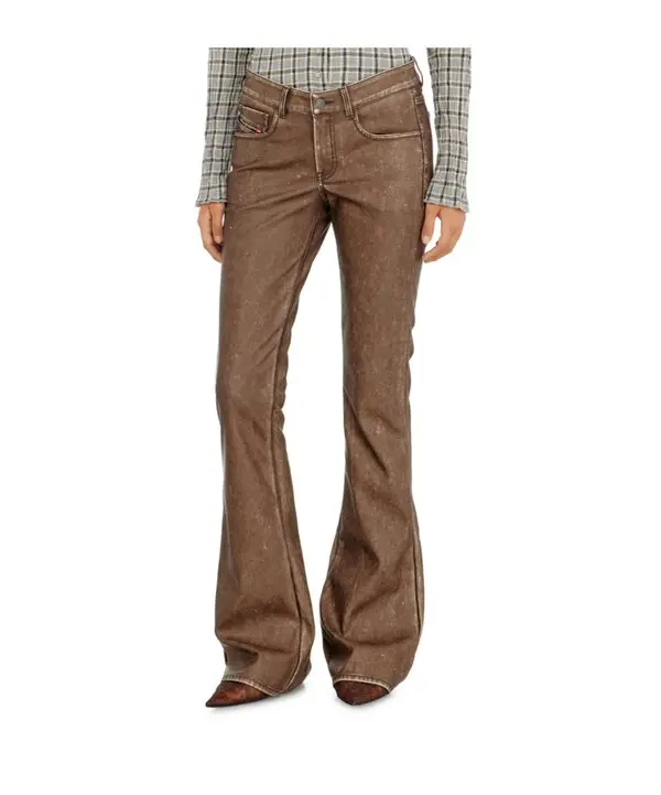 DIESEL® Bootcut Pants In Treated Coated Fabric - Brown