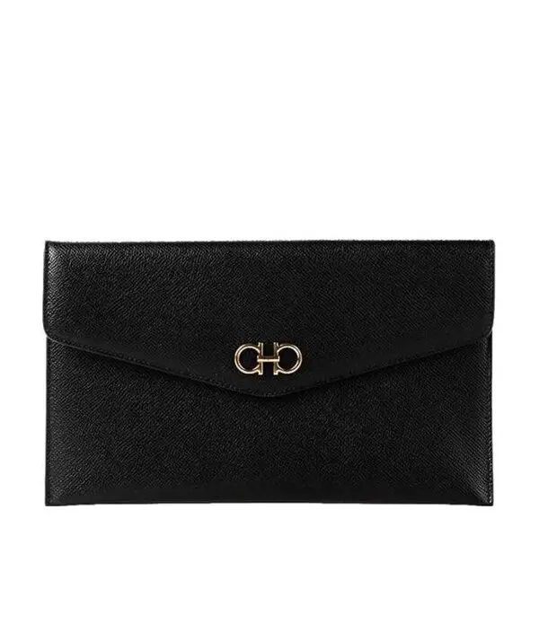 FERRAGAMO Logo Clamshell Clutch - Black