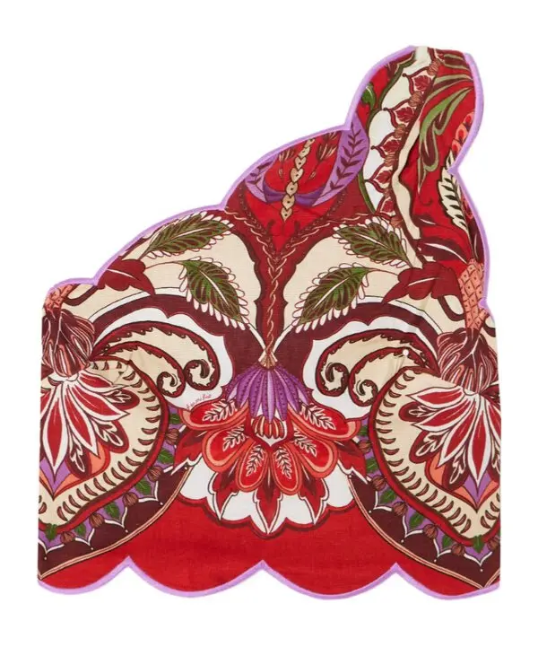 Farm Rio Odara One-shoulder Scalloped Top - Red