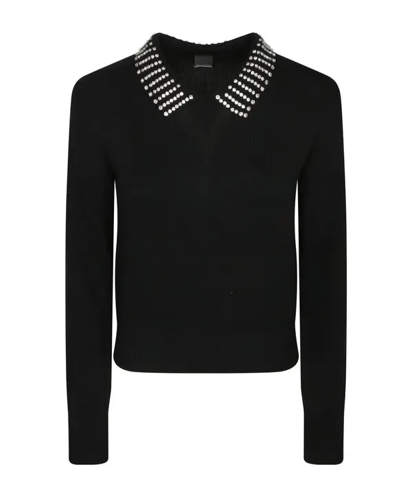 Pinko Embellished Collar Knitted Jumper - Black