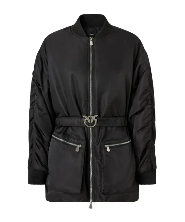 Pinko Logo Patch Gathered Sleeve Coat - Black