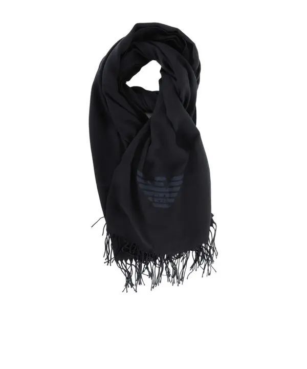 Emporio Armani Logo-printed Fringed Scarf - Black