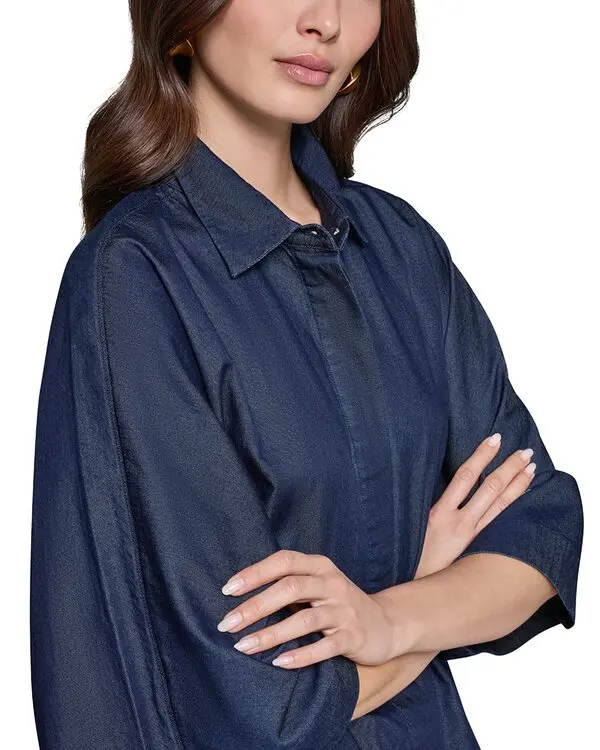 DONNA KARAN WEEKEND Denim Dolman Sleeve Shirt