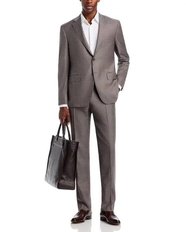 Canali Sienna Greige Regular Fit Denim Effect Tonal Stripe Suit