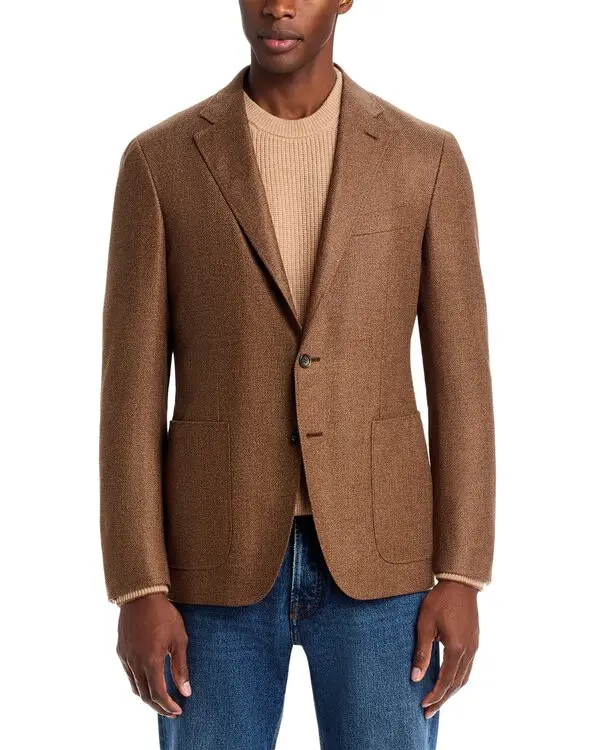 Canali Kei Solid Twill Trim Fit Sport Coat - Dark Beige