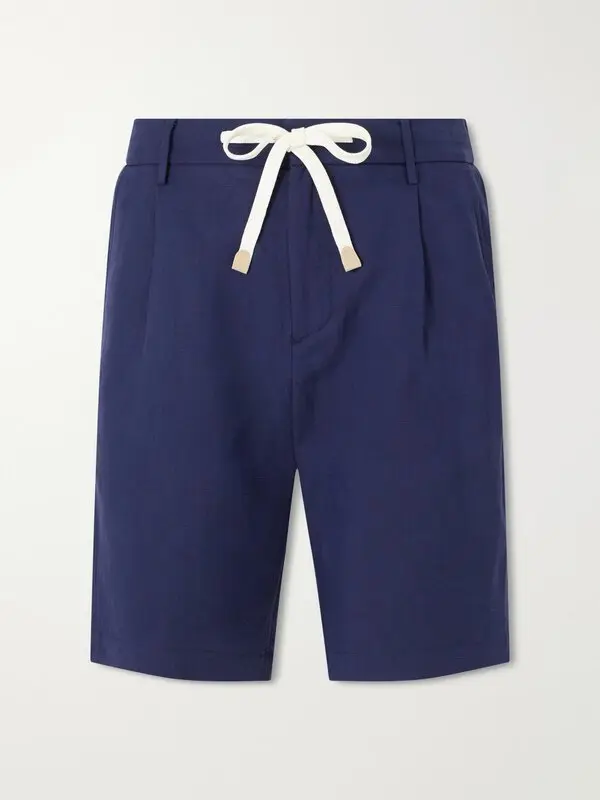 Eleventy Wide-leg Lyocell And Linen-blend Twill Shorts - Blue