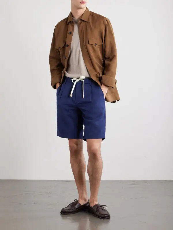 Eleventy Wide-leg Lyocell And Linen-blend Twill Shorts