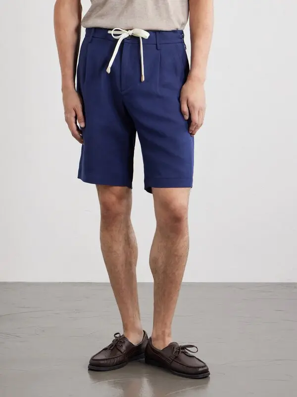 Eleventy Wide-leg Lyocell And Linen-blend Twill Shorts