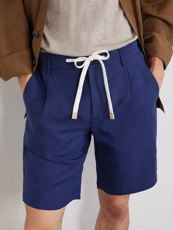 Eleventy Wide-leg Lyocell And Linen-blend Twill Shorts