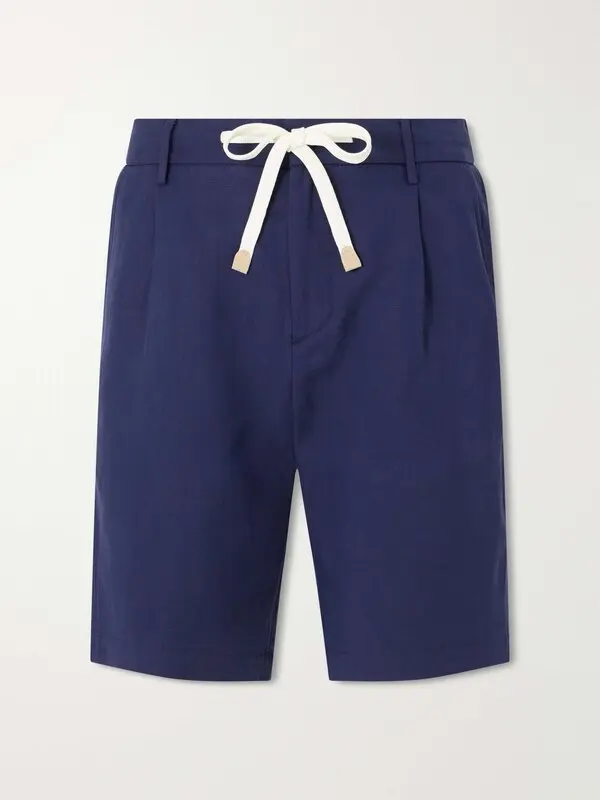 Eleventy Wide-leg Lyocell And Linen-blend Twill Shorts - Navy