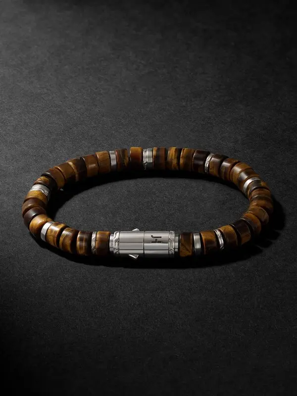 John Hardy Heishi Sterling Silver Tiger Eye Beaded Bracelet - Brown