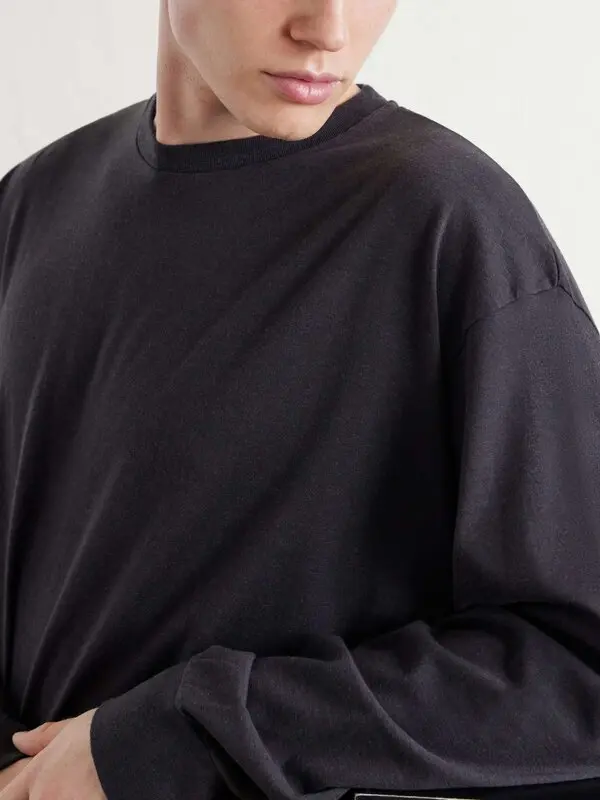 A.PRESSE Cotton And Cashmere-blend T-shirt - Charcoal