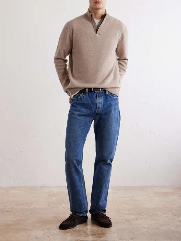 SLOWEAR Virgin Wool Half-zip Sweater - Beige