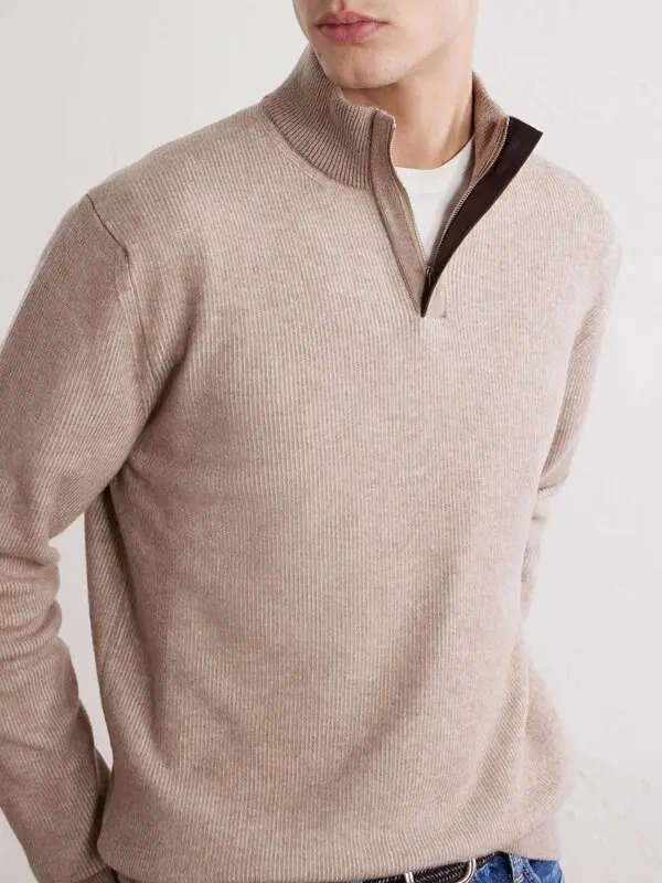 SLOWEAR Virgin Wool Half-zip Sweater - Beige