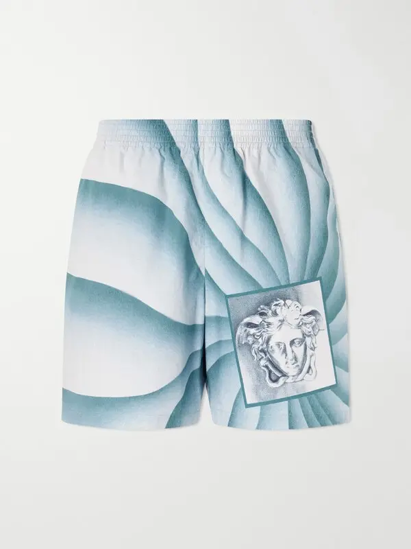 Versace Wide-leg Printed Cotton-poplin Shorts - Blue