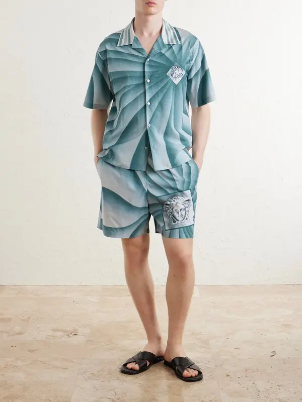Versace Wide-leg Printed Cotton-poplin Shorts