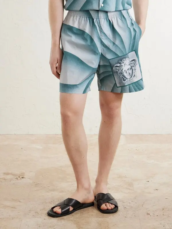 Versace Wide-leg Printed Cotton-poplin Shorts