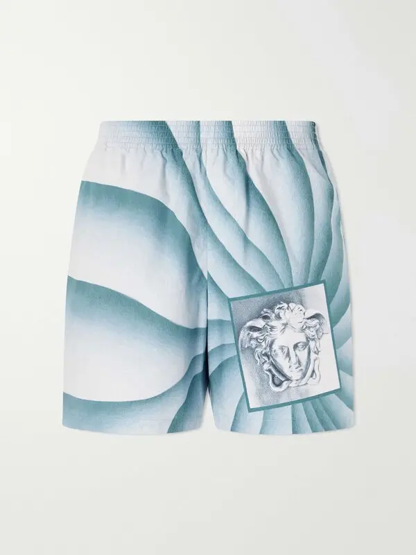 Versace Wide-leg Printed Cotton-poplin Shorts - Teal