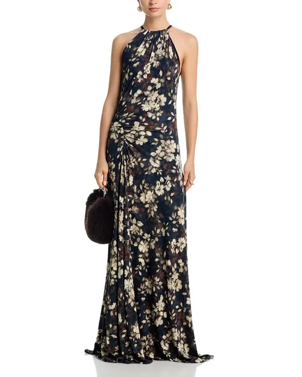 Simkhai Cerin Halterneck Floral Print Maxi Dress - Black Multi