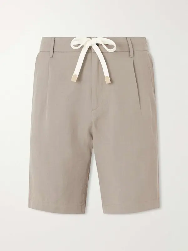 Eleventy Wide-leg Lyocell And Linen-blend Twill Shorts - Gray