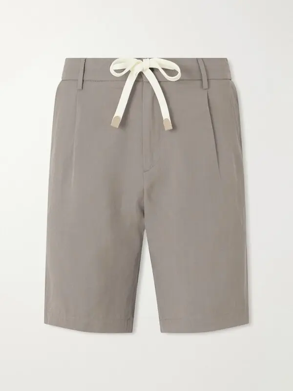 Eleventy Wide-leg Lyocell And Linen-blend Twill Shorts - Gray