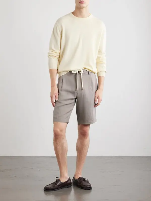 Eleventy Wide-leg Lyocell And Linen-blend Twill Shorts