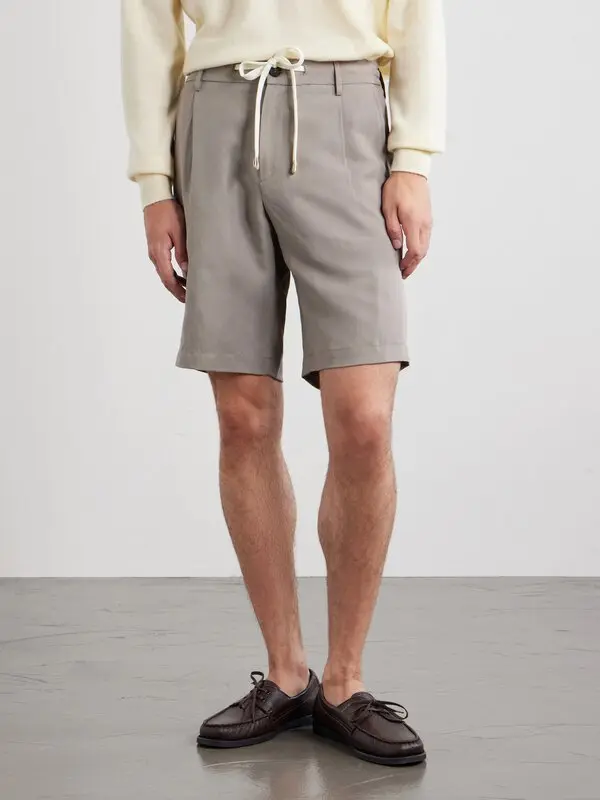 Eleventy Wide-leg Lyocell And Linen-blend Twill Shorts