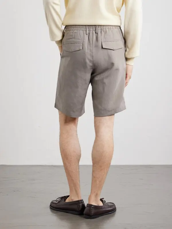 Eleventy Wide-leg Lyocell And Linen-blend Twill Shorts