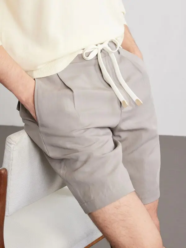 Eleventy Wide-leg Lyocell And Linen-blend Twill Shorts