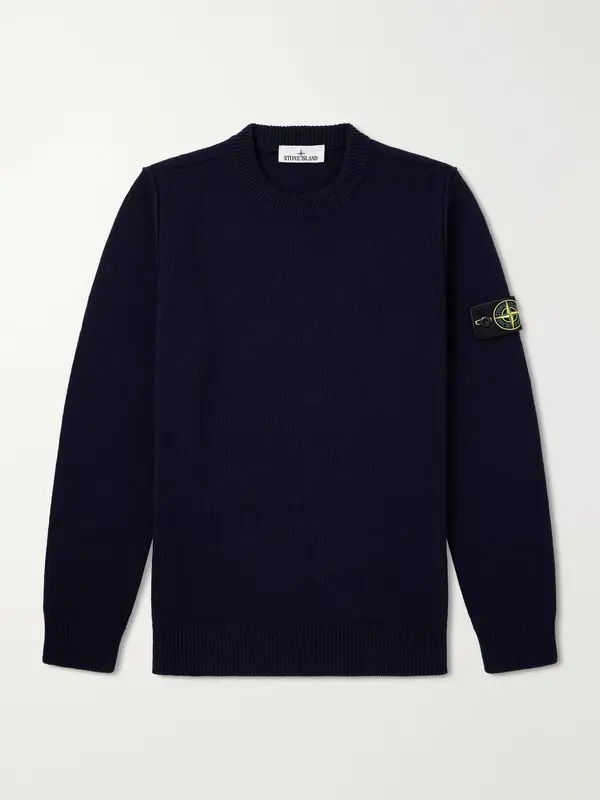 Stone Island Logo-appliquéd Wool-blend Sweater - Blue