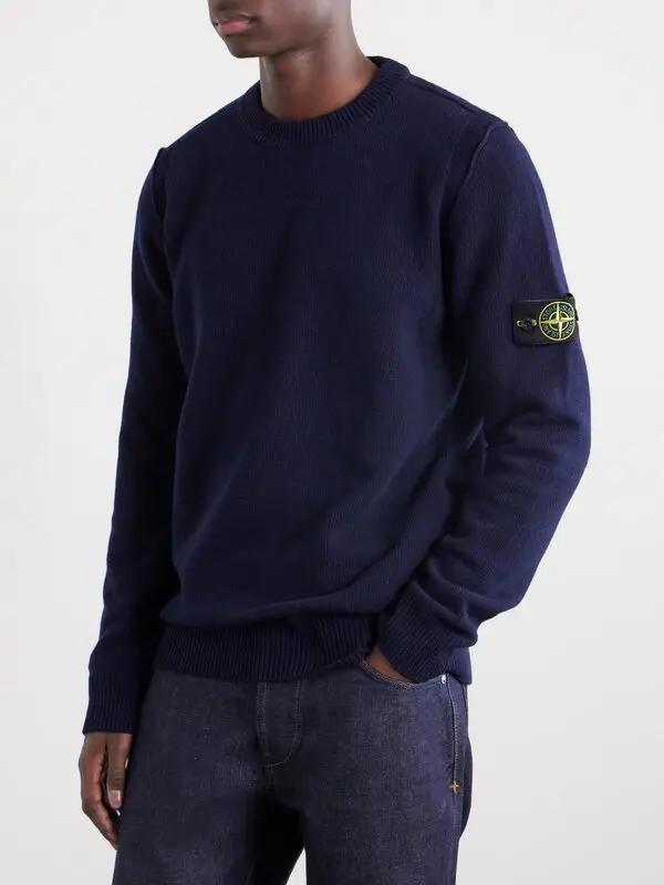 Stone Island Logo-appliquéd Wool-blend Sweater - Blue