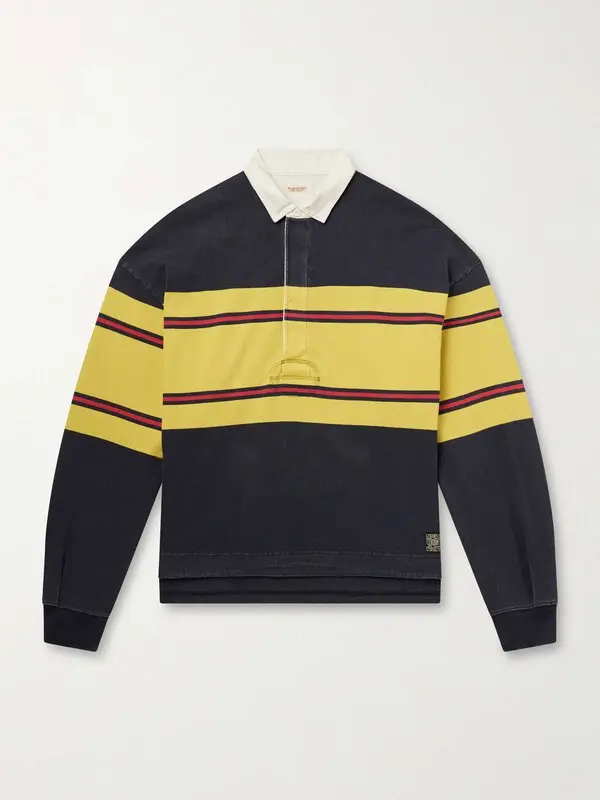 Kapital Big Striped Cotton-jersey Polo Shirt - Black