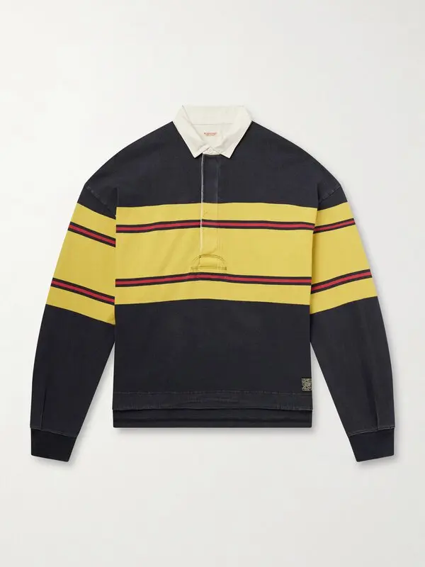 Kapital Big Striped Cotton-jersey Polo Shirt - Black