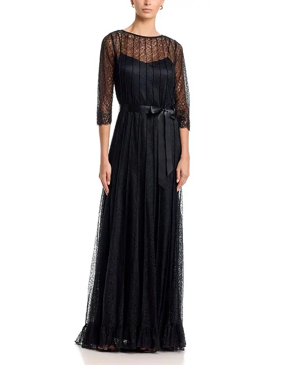 Rickie Freeman For Teri Jon Lace Pintuck Ruffle Hem Gown