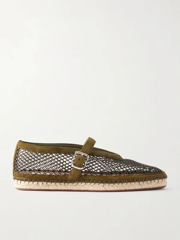Alaïa Suede-trimmed Mesh Espadrilles - Green