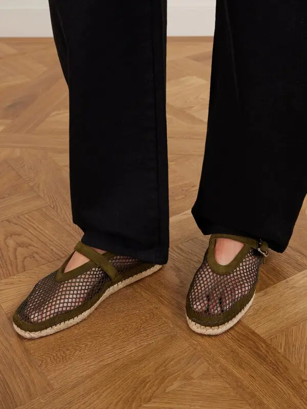 Alaïa Suede-trimmed Mesh Espadrilles - Green