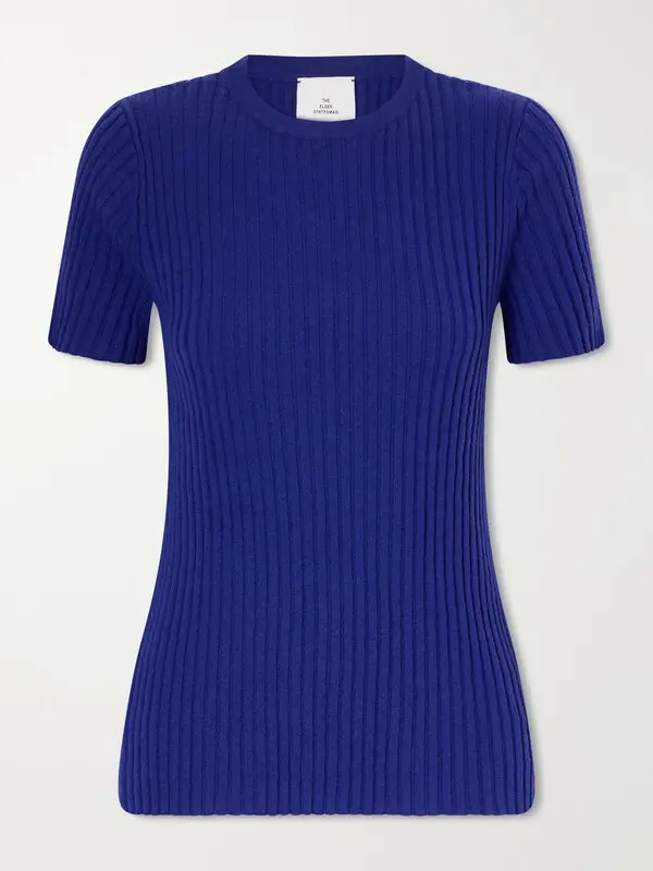 THE ELDER STATESMAN Superlight Ellie Ribbed Cashmere Sweater - Blue