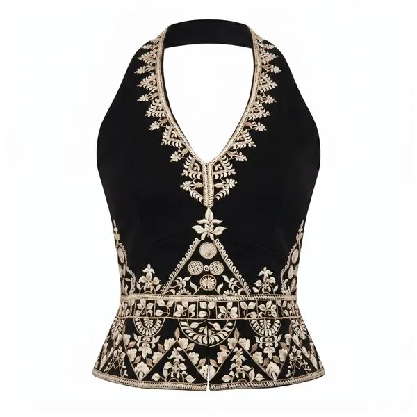 INTERNATIONAL APPEAL Embroidered Tailored Vest - Black