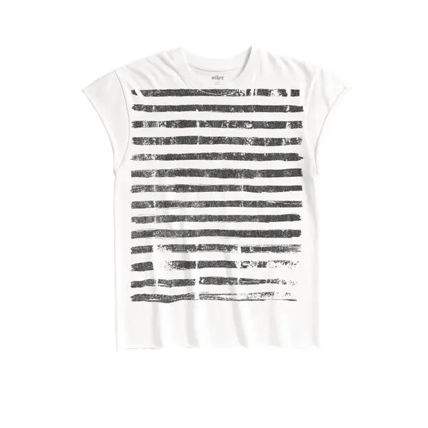 OTHER UK Over Print Stripe Rocker Tee Vintage - White