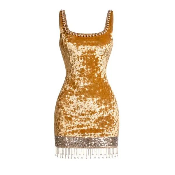 INTERNATIONAL APPEAL Velvet Pearl Mini Dress - Silver/yellow/gold