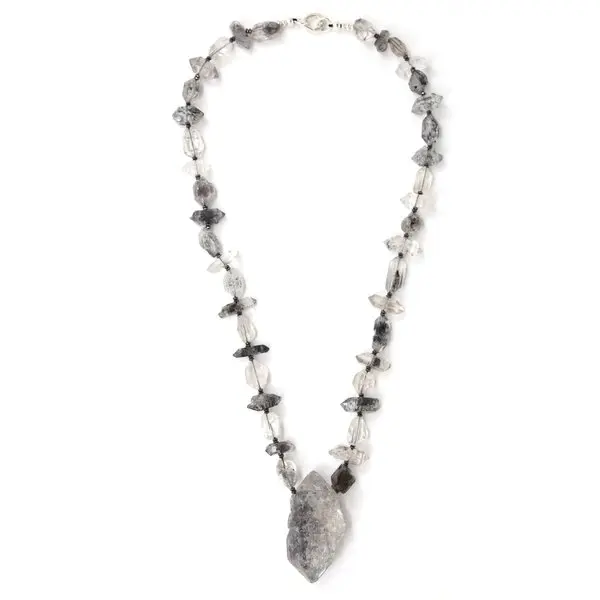 Shar Oke Black / White / Silver Tibetan Terminated Quartz Necklace - Black/white/silver
