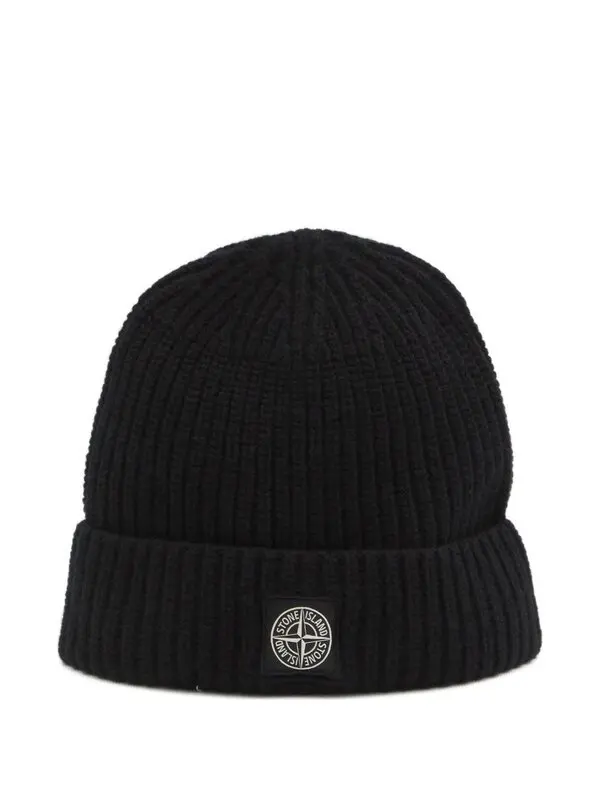 Stone Island Logo Wool Beanie - Black
