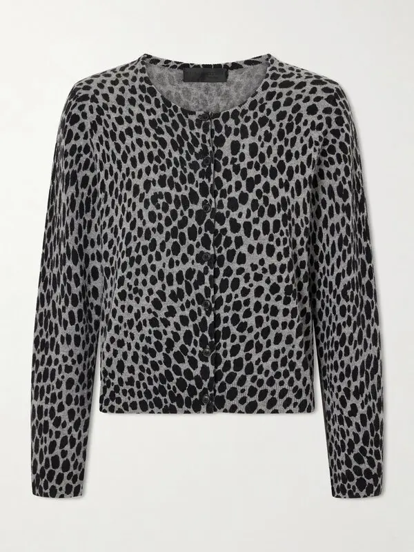 NILI LOTAN Keelah Leopard-jacquard Cashmere Cardigan - Gray