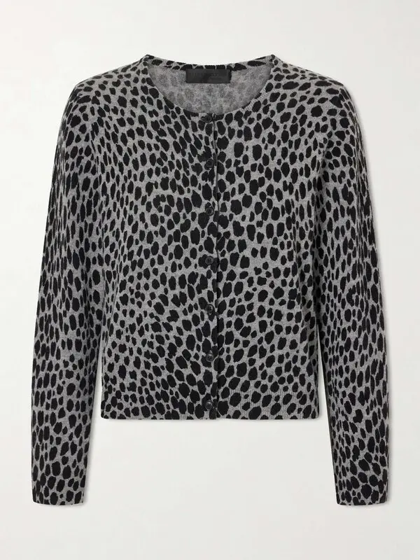 NILI LOTAN Keelah Leopard-jacquard Cashmere Cardigan - Light Gray