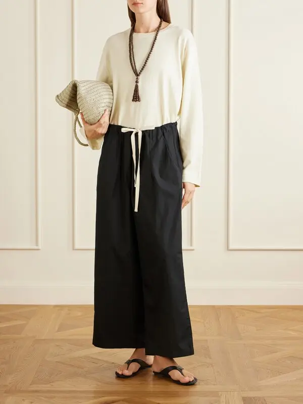 JAMIE HALLER The Lotus Cotton-poplin Wide-leg Pants - Black