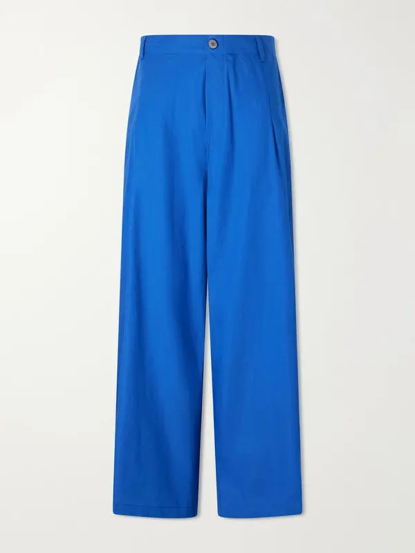 JAMIE HALLER Lotus Cotton-poplin Wide-leg Pants - Blue